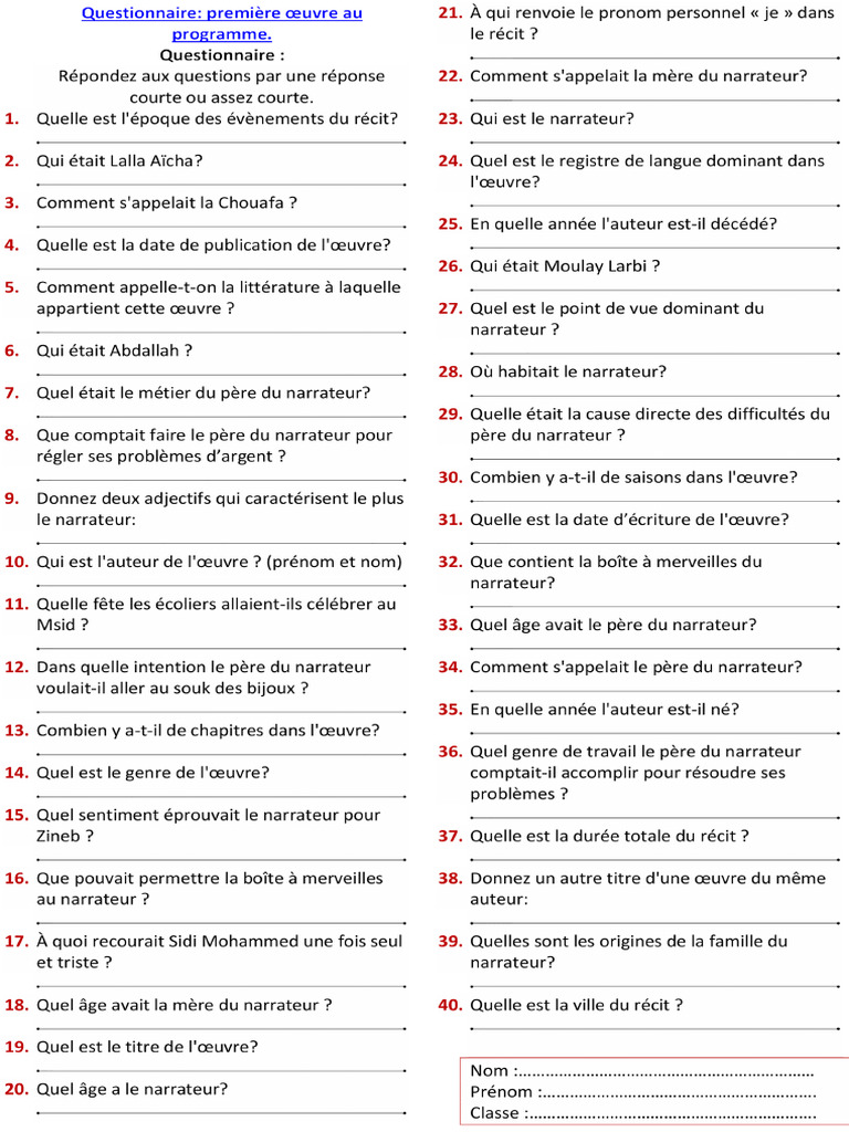Questionnaire Boite | PDF