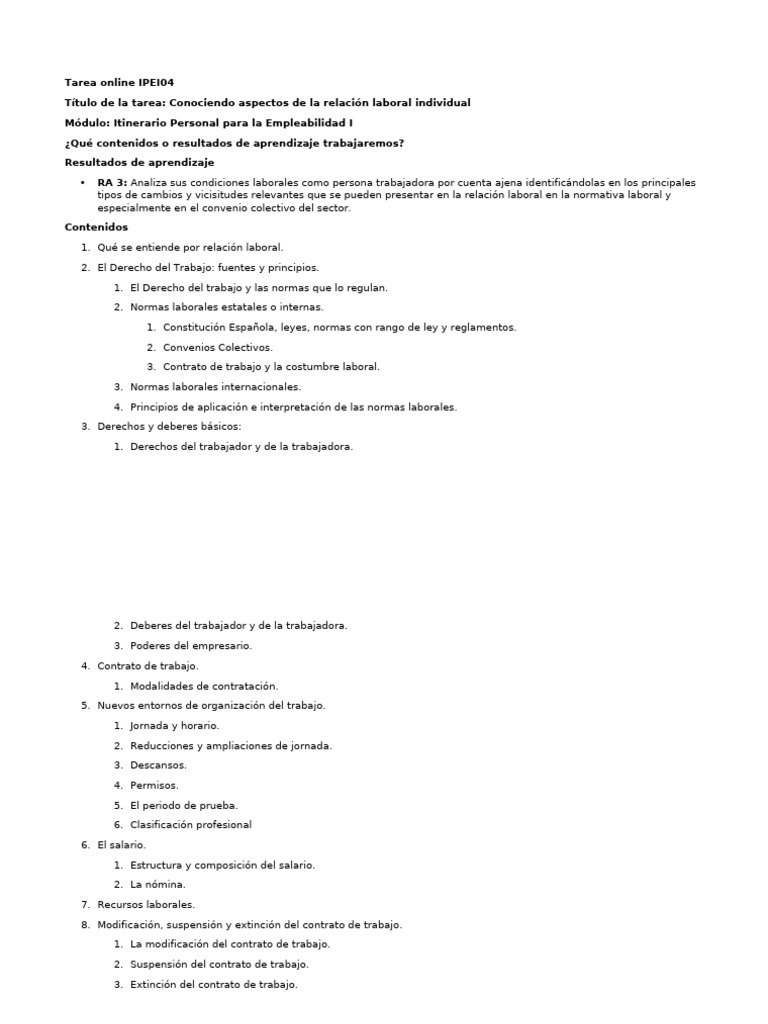 IPE I 04. - Tarea | PDF | Derecho laboral | Tiempo de trabajo