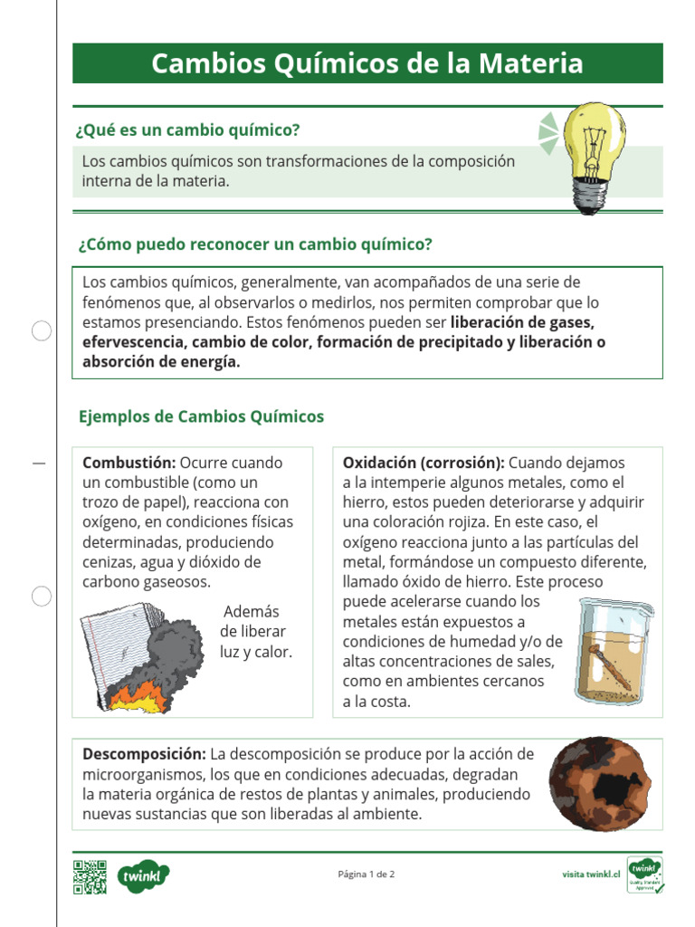 Cambios Químicos en la Materia | PDF | Oxígeno | Química