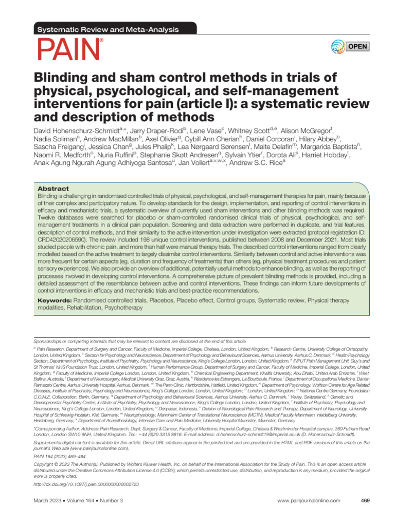 Blinding and Sham Control Paper3 | PDF | Randomized Controlled Trial ...