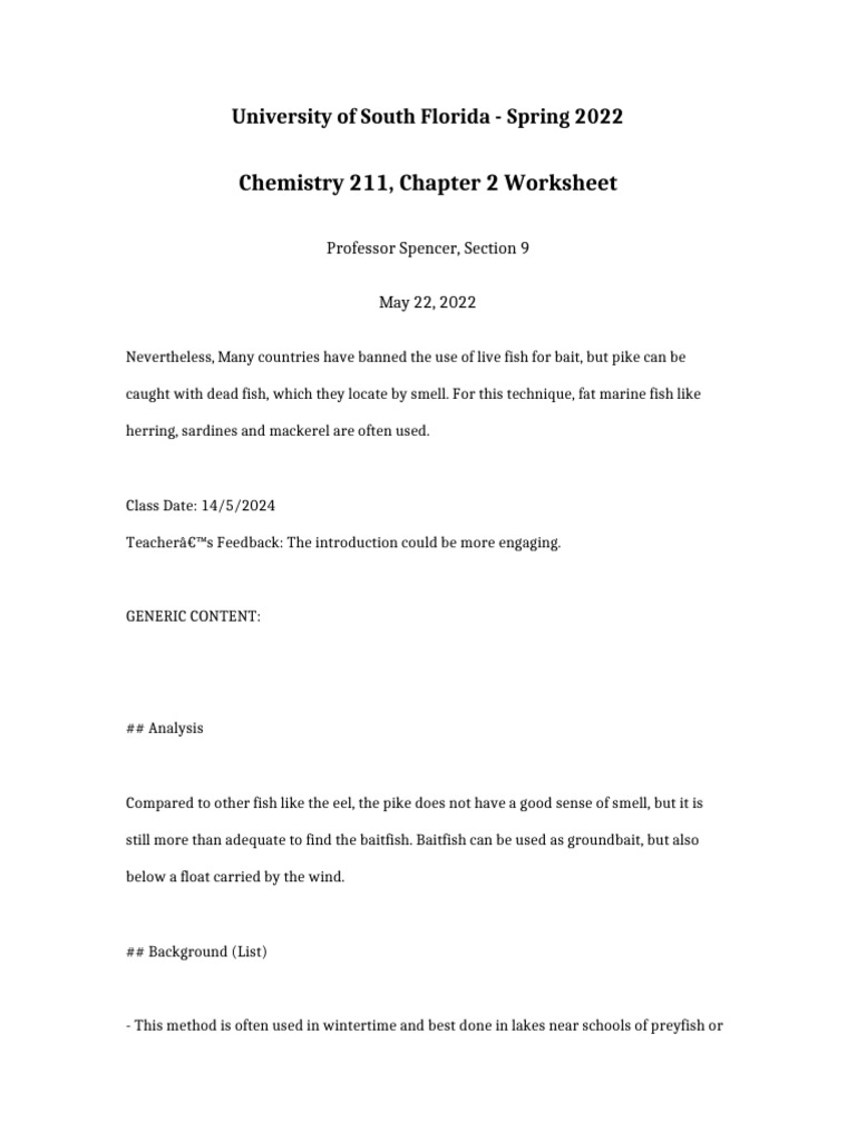 Chemistry 211 Chapter 2 Worksheet | PDF