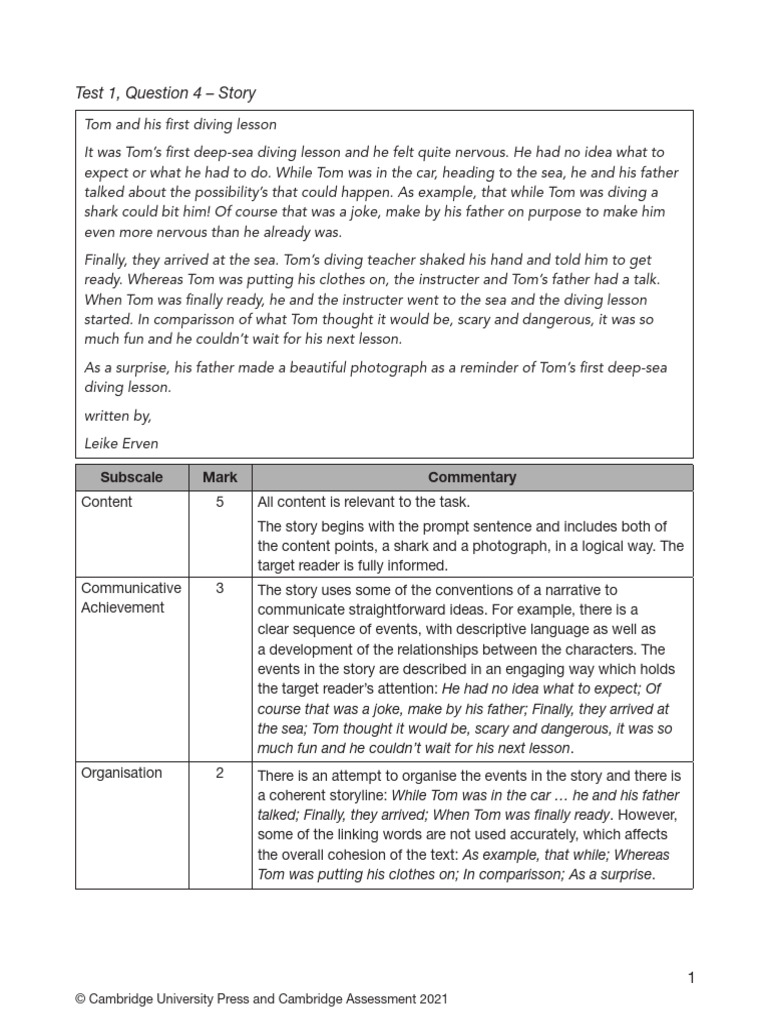 B2 First for Schools 4, Test 1, Question 4 - Story | PDF | Learning ...