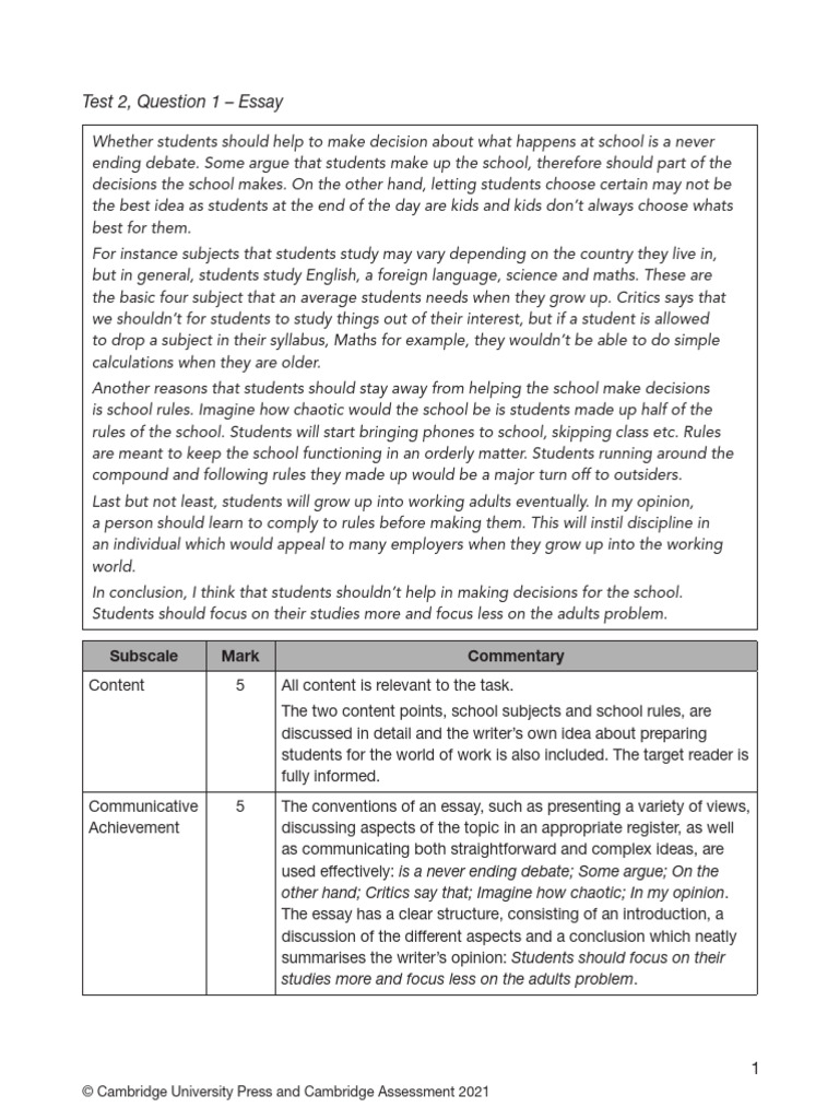 B2 First For Schools 4, Test 2, Question 1 - Essay | PDF | Reason | Essays