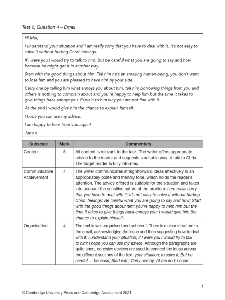 B2 First for Schools 4, Test 2, Question 4 - Email | PDF ...