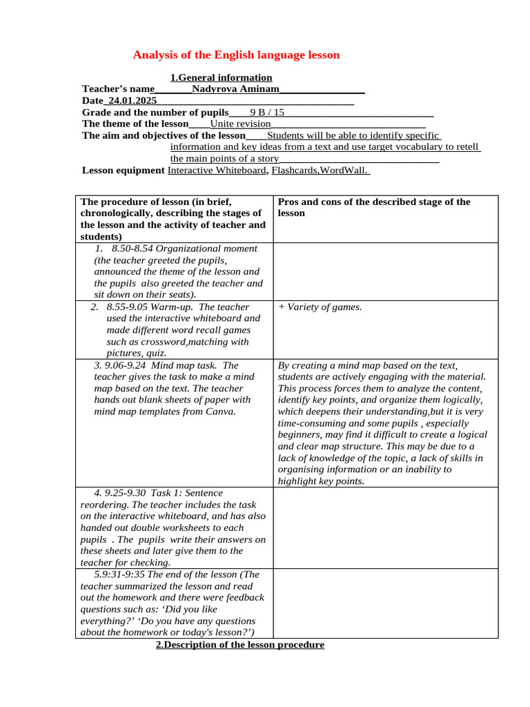 Lesson Observation Scheme 2 | PDF | Teachers | Mind
