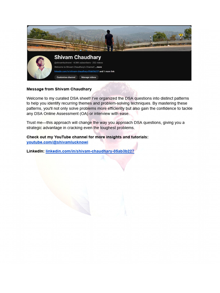 Most Unique DSA Sheet by Shivam Chaudhary | PDF | Theoretical Computer Science | Algorithms And ...