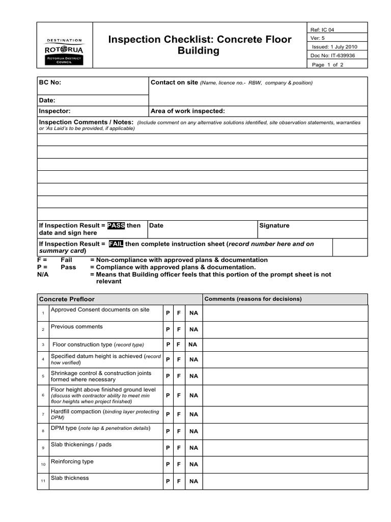 Inspection Checklist - Concrete Floor Building | PDF | Building ...
