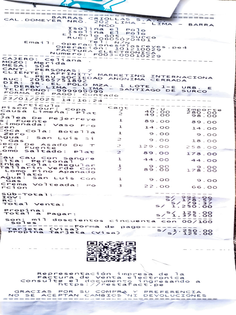 Factura Restaurante Isolina El Polo | PDF