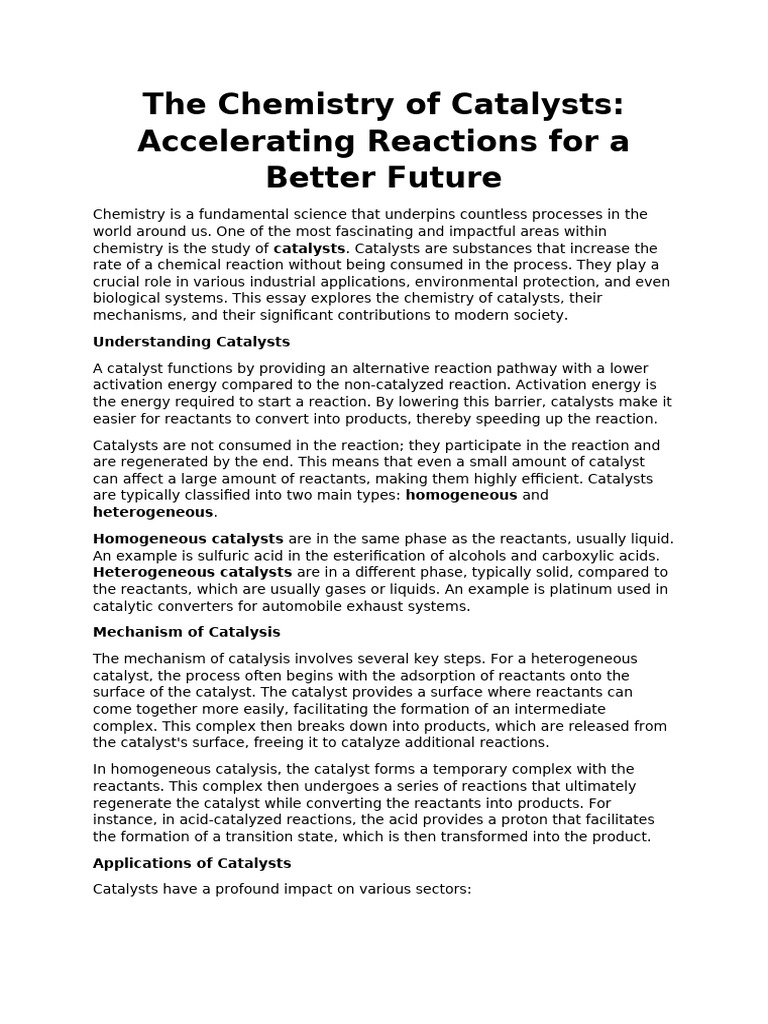 The Chemistry of Catalysts | PDF | Catalysis | Chemical Reactions