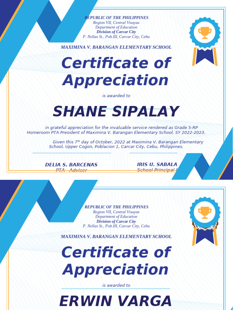 Certificate of Appreciation-OATH-PTA | PDF | Asia | Social Institutions