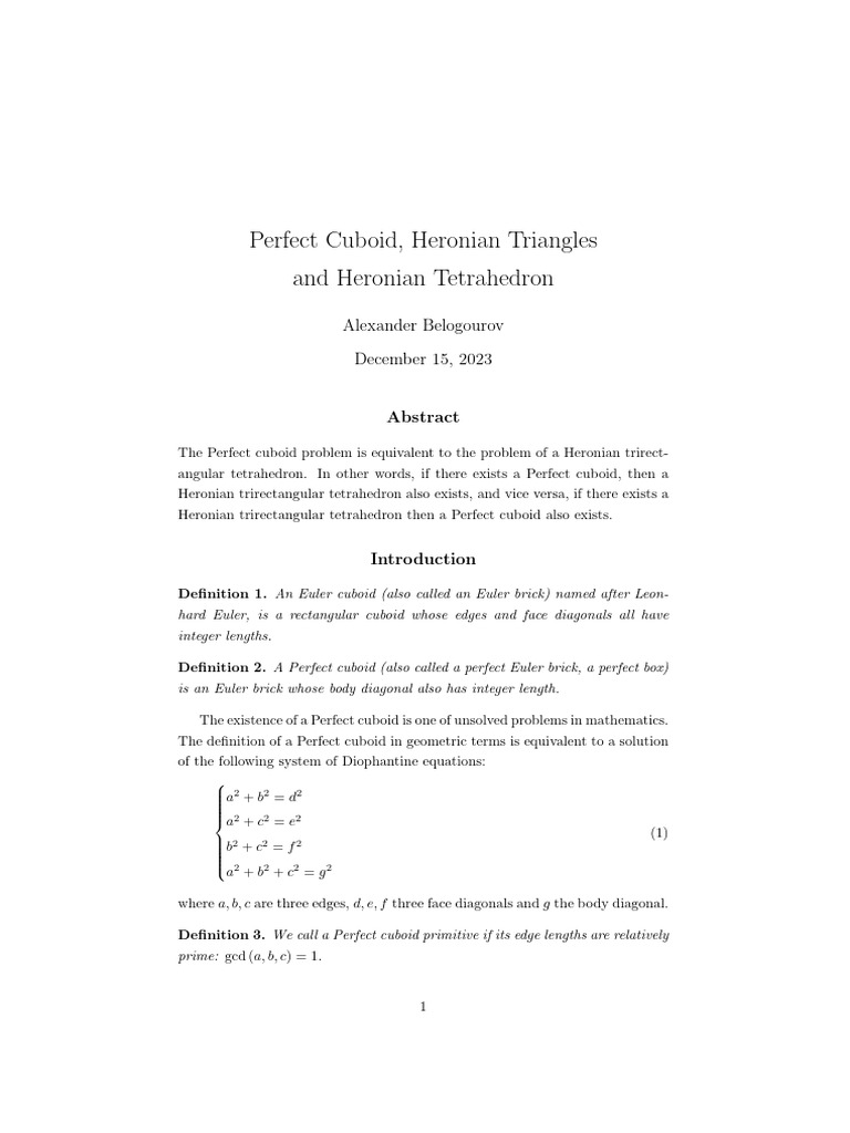 Perfect Cuboid and Heronian Geometry | PDF | Triangle Geometry ...
