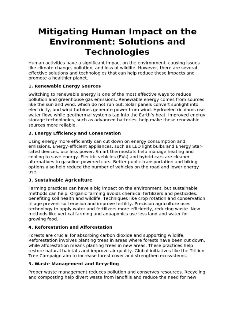 Mitigating Human Impact On The Environment | PDF | Renewable Energy ...