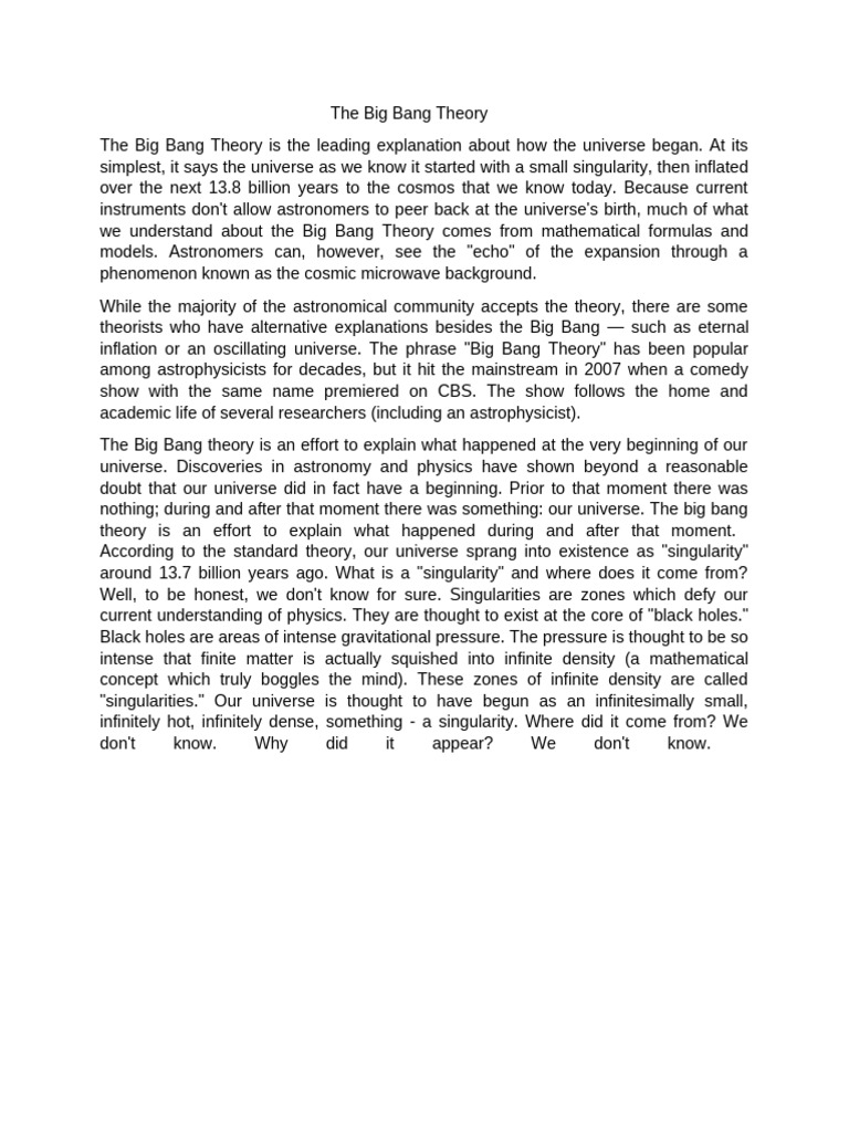 Big Bang Theory - How Universe Began. An Essay and Analysis | PDF ...