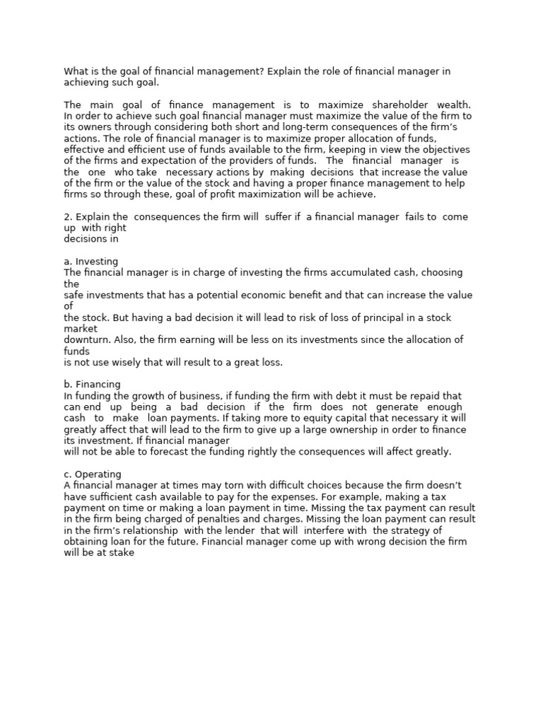 The Role of Financial Management | PDF