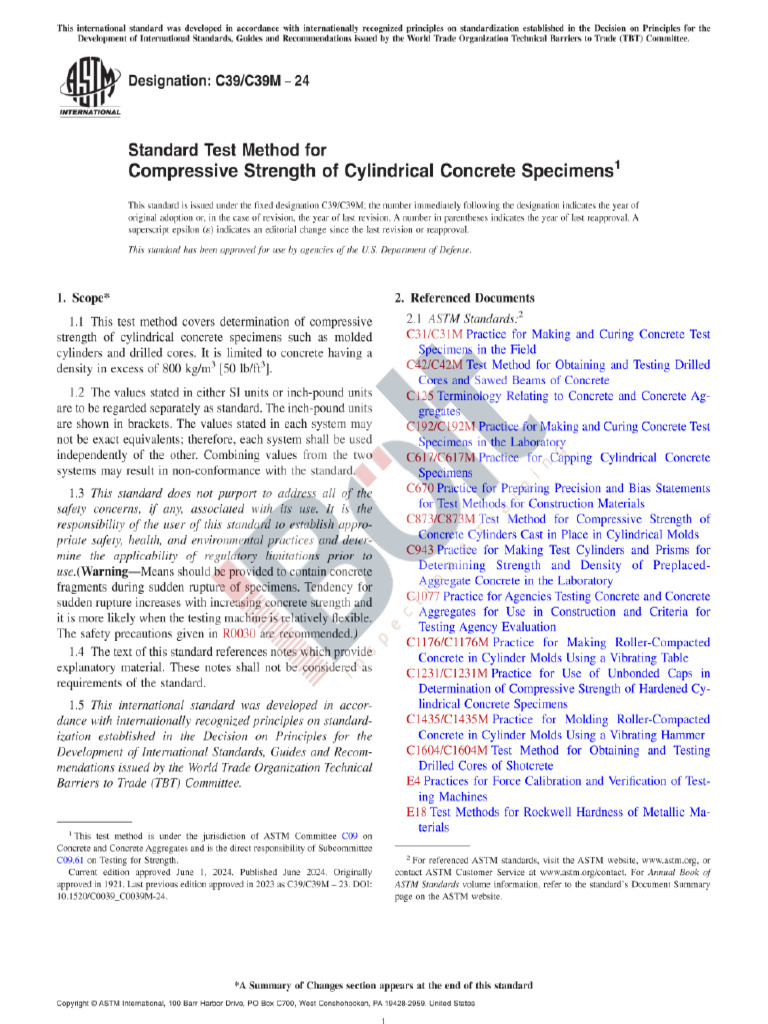 Astm C39 C39M 24 | PDF