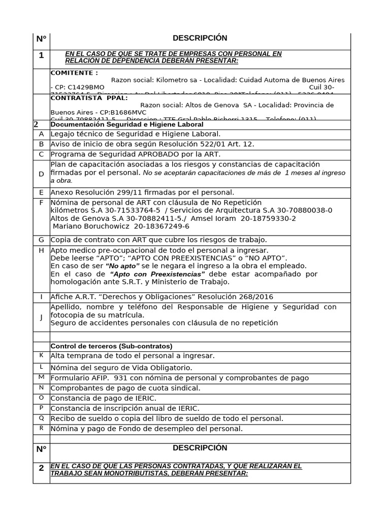 Requisitos para Contratistas.... | PDF | Seguro