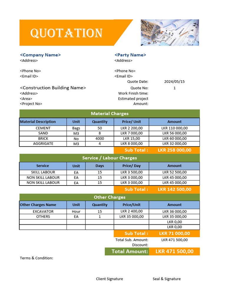 Construction Material Quote | PDF | Building Materials | Building Engineering