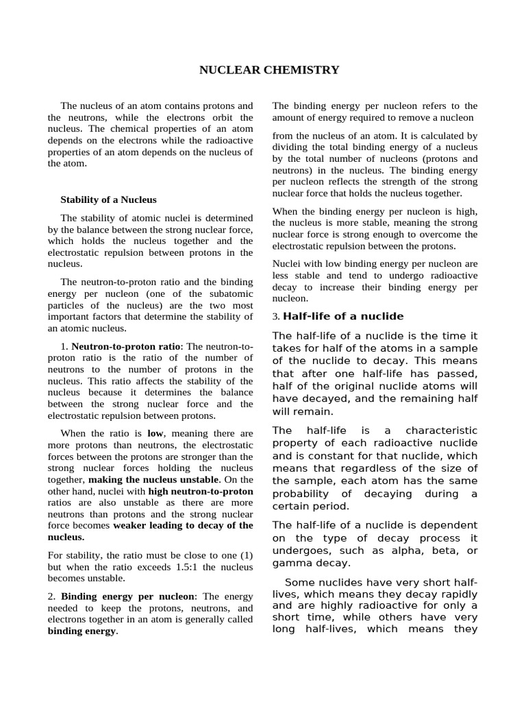 NUCLEAR CHEMISTRY NOTES | PDF | Atomic Nucleus | Nuclear Physics