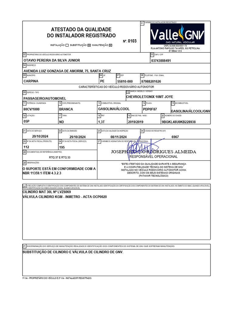 Atestado de Qualidade para GNV Automotivo | PDF | Carro | Veículos