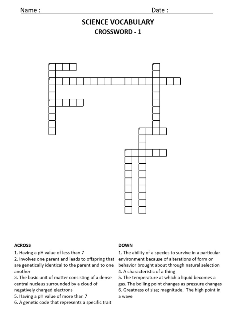 Science Vocabulary: Date: Name | PDF | Matter | Chemical Substances