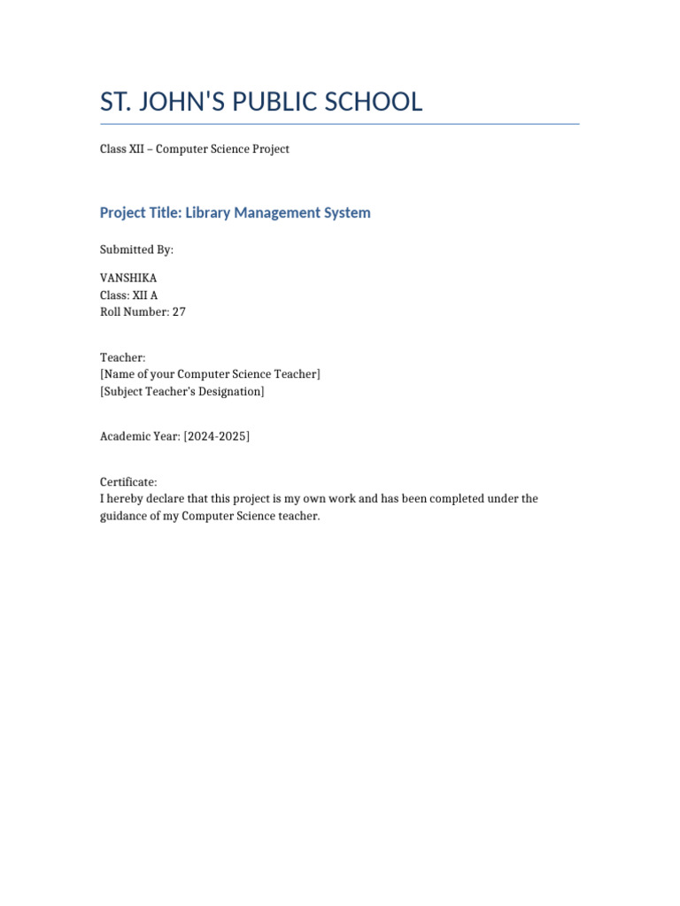 Library Management System Project | PDF