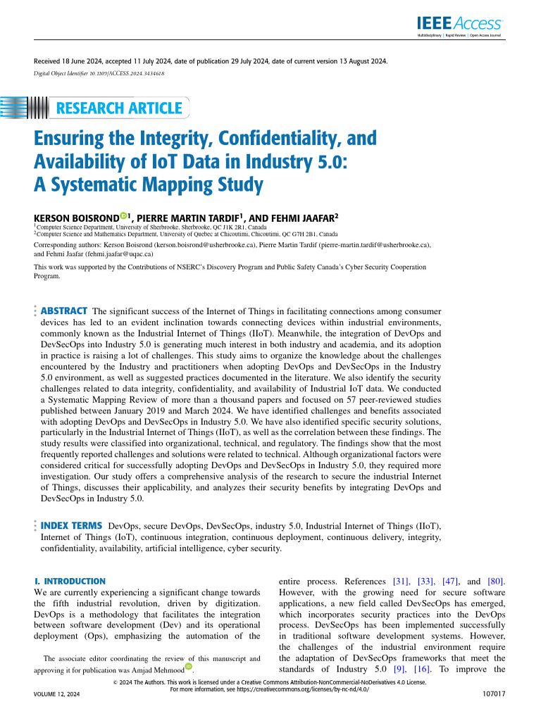 Ensuring the Integrity Confidentiality and Availability of IoT Data in Industry 5.0 a Systematic ...