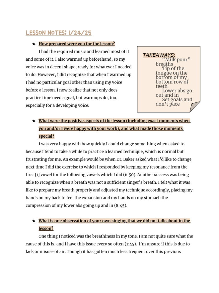 Lesson Notes (1 - 24 - 25) | PDF