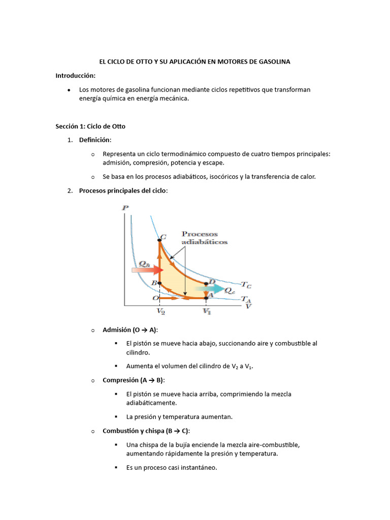 EL CICLO DE OTTO Y SU APLICACIÓN EN MOTORES DE GASOLINA | PDF