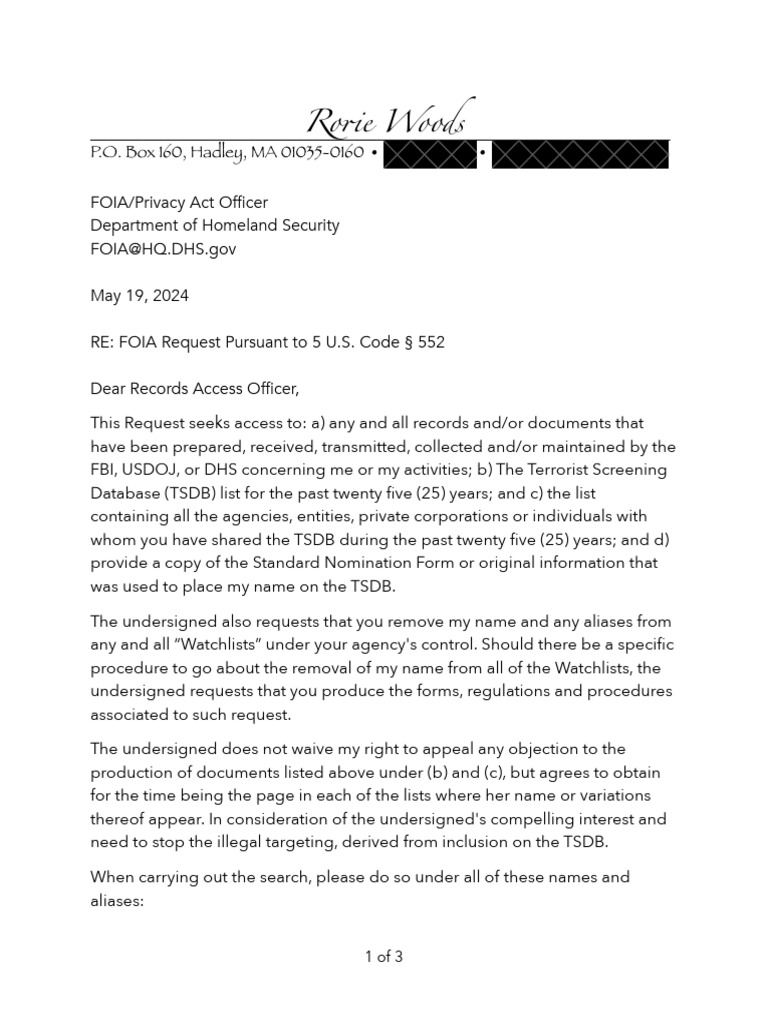 FOIA Request Targeted Individual Domesti | PDF | Freedom Of Information ...