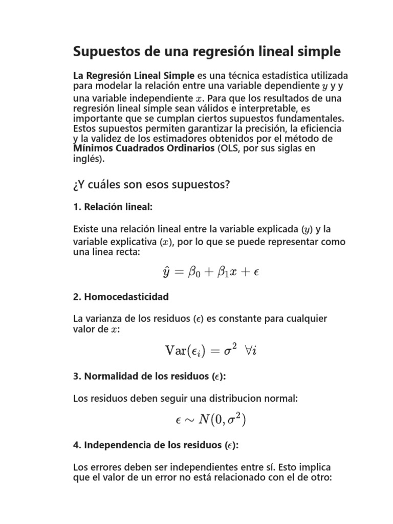 Supuestos de una regresión lineal simple | PDF | Regresión lineal | Análisis de regresión