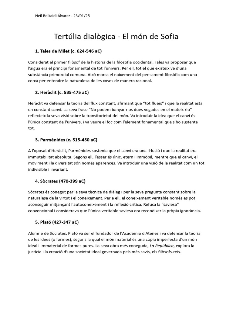 El Món de Sofia - Apunts Del Llibre | PDF