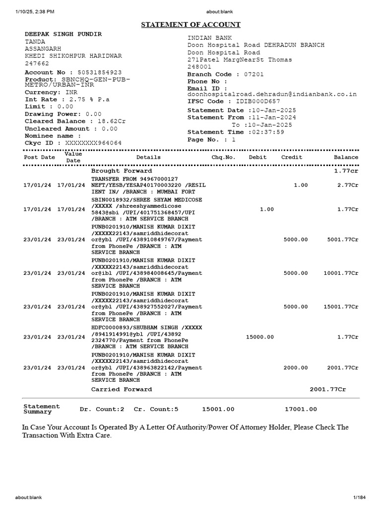 DEEPAK STMT Compressed | PDF | Debit Card | Automated Teller Machine