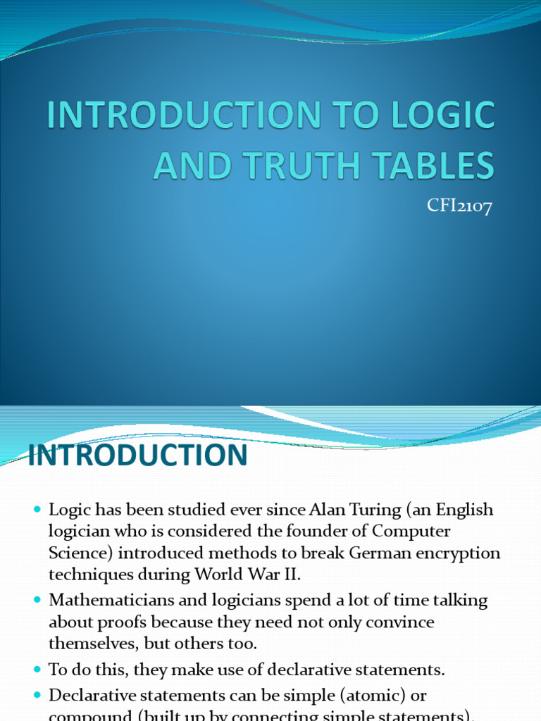 3c - Introduction To Logic and Truth Tables | PDF | Boolean Algebra ...