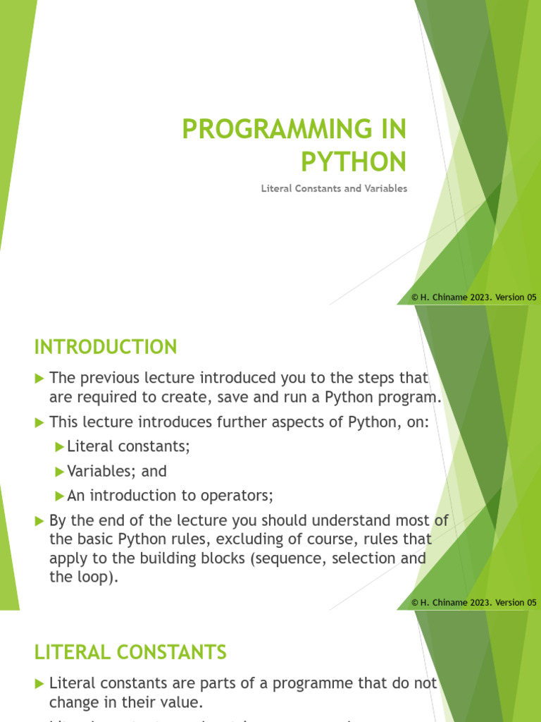 4b - Programming in Python - Constants and Variables | PDF | Variable (Computer Science ...