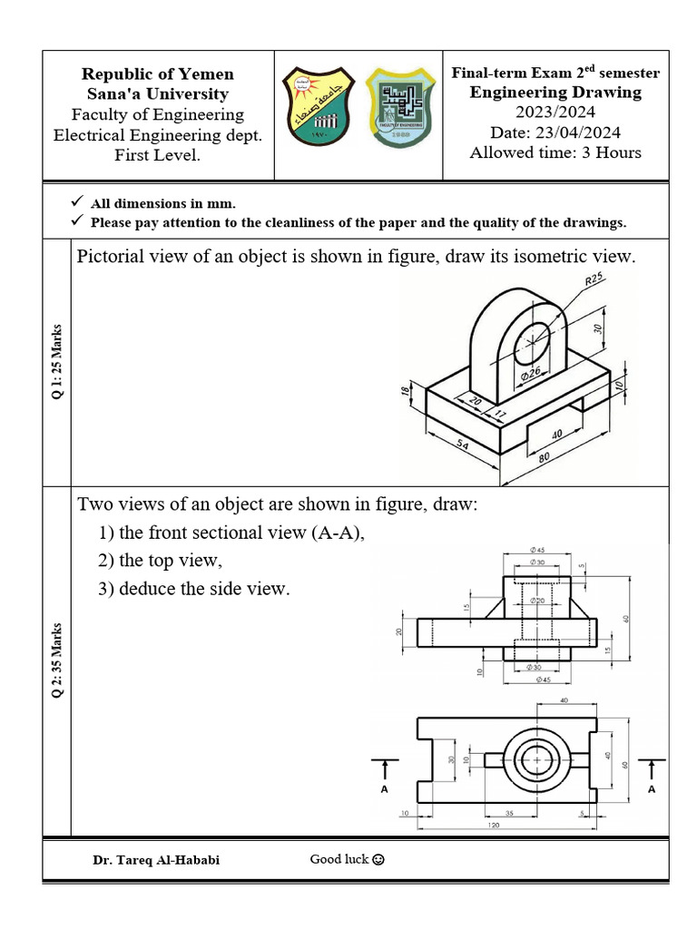 Electrical Engineering Drawing Exam - 250202 - 205100 | PDF