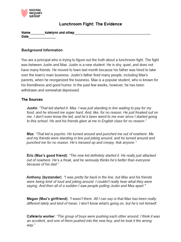 Lunchroom Fight II Student Materials - en - Fillable - 0 | PDF