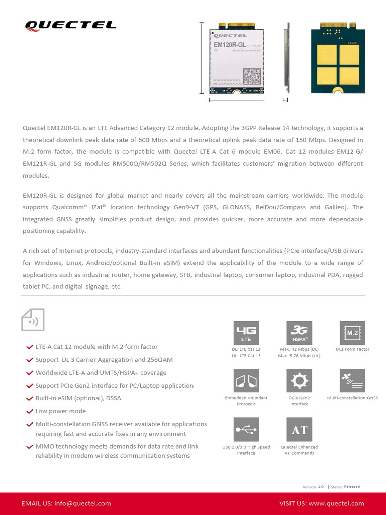 Quectel EM120R | PDF | Lte Advanced | Lte (Telecommunication)