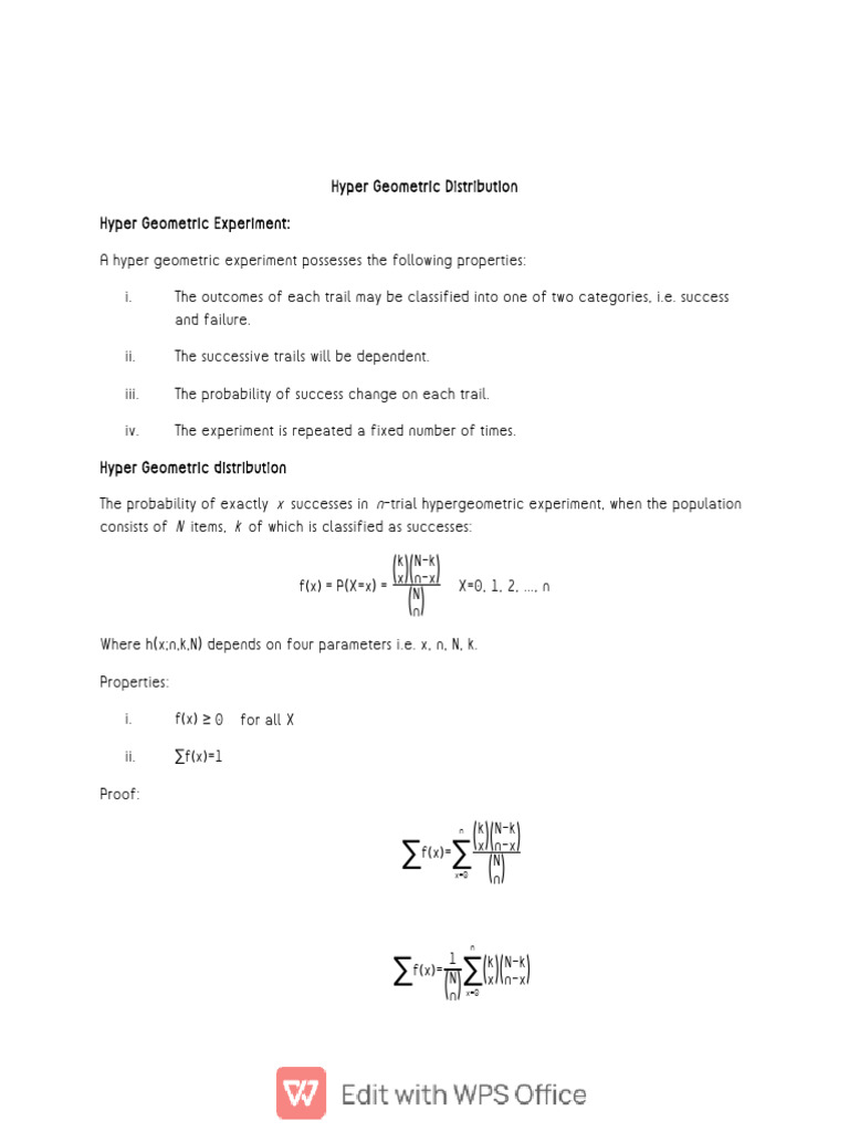 Hyper Geometric Distribution | PDF | Statistical Models | Statistical Theory