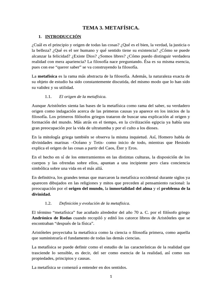 Tema 3 Metafísica | PDF | Metafísica | Teoría de sustancias