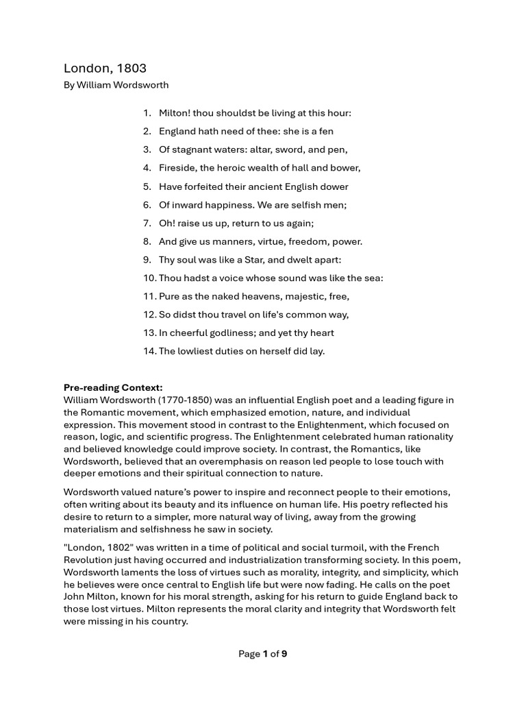 London - William Wordsworth | PDF