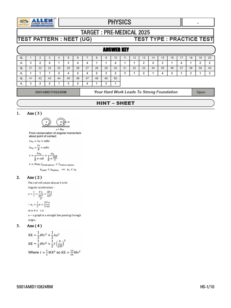 Solution (Rotational Motion) | PDF | Theoretical Physics | Mechanical ...