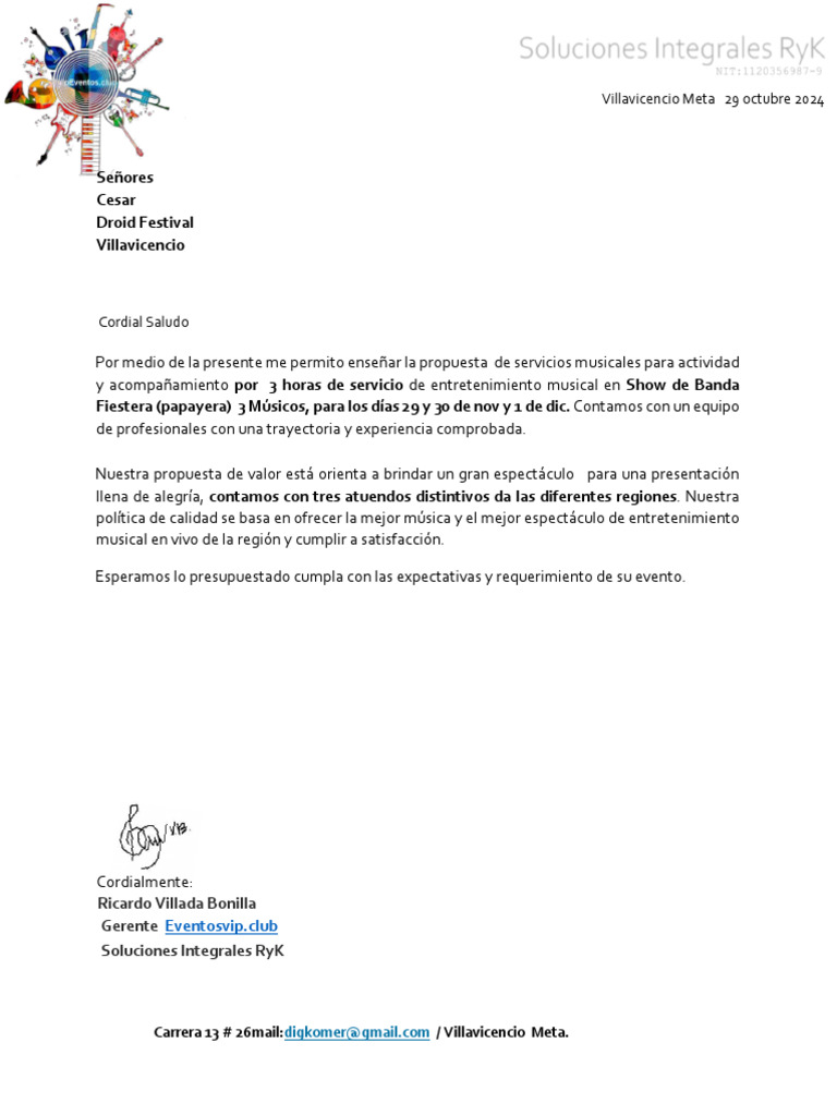 Cotizacion Papayera Droi Festivsl | PDF