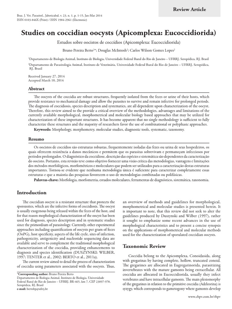 Studies On Coccidian Oocysts (Apicomplexa Eucoccidiorida) | PDF