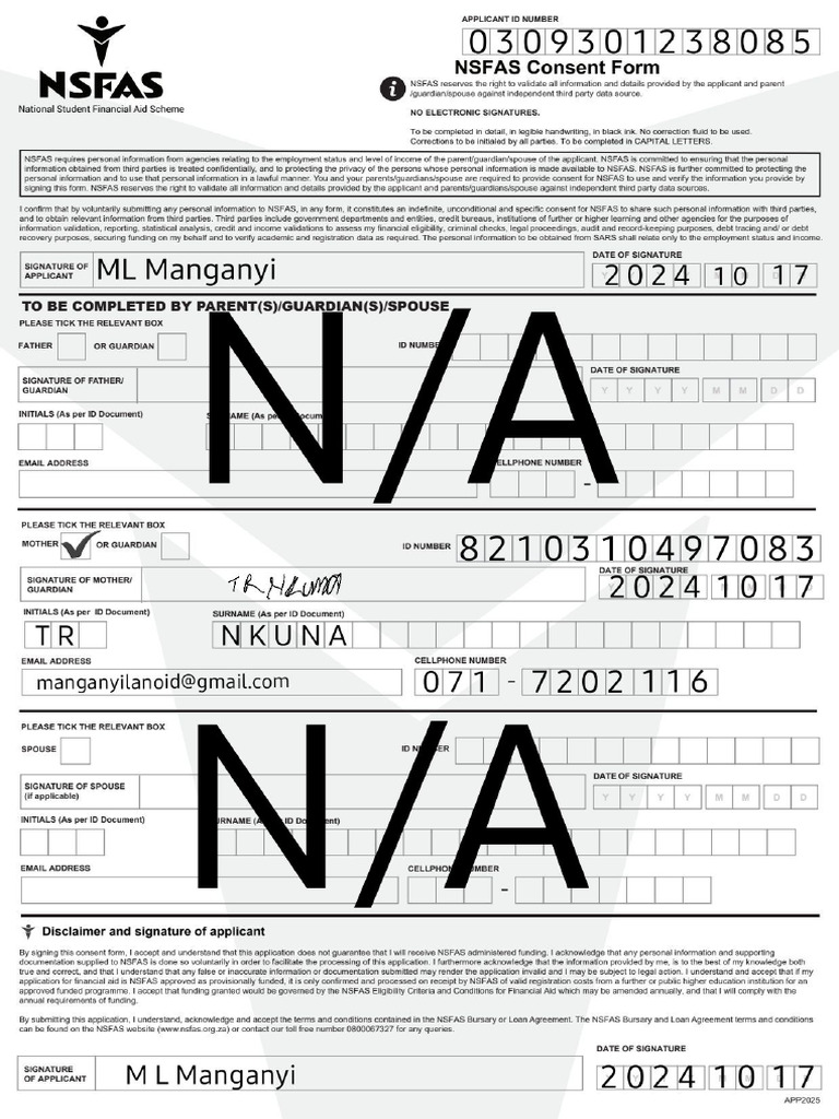 NSFAS 2025 Applications Consent Form - Final | PDF