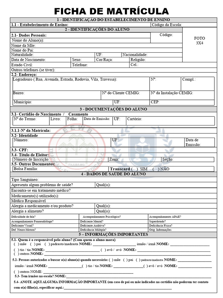 Ficha de Matrícula 2025 | PDF