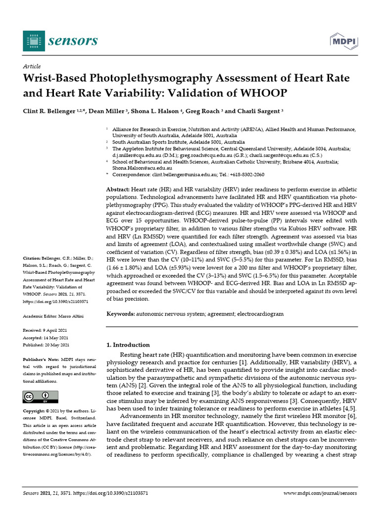 Wrist-Based Photoplethysmography Assessment of Heart Rate and Heart Rate Variability: Validation ...