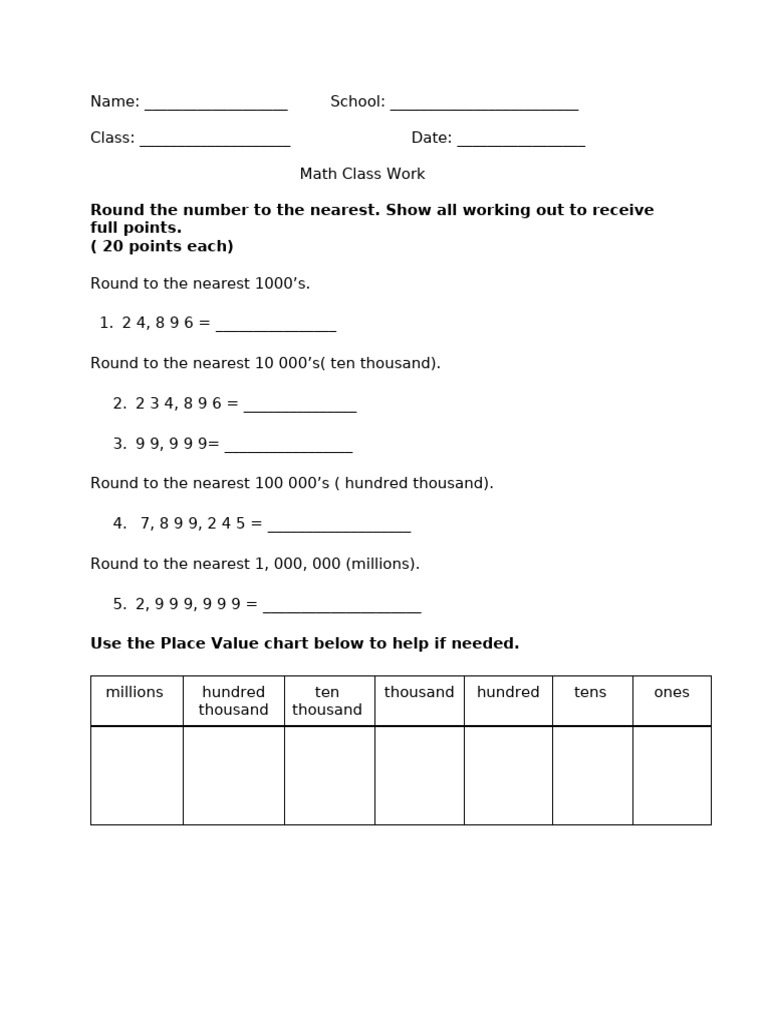 Math Quiz On Rounding | PDF