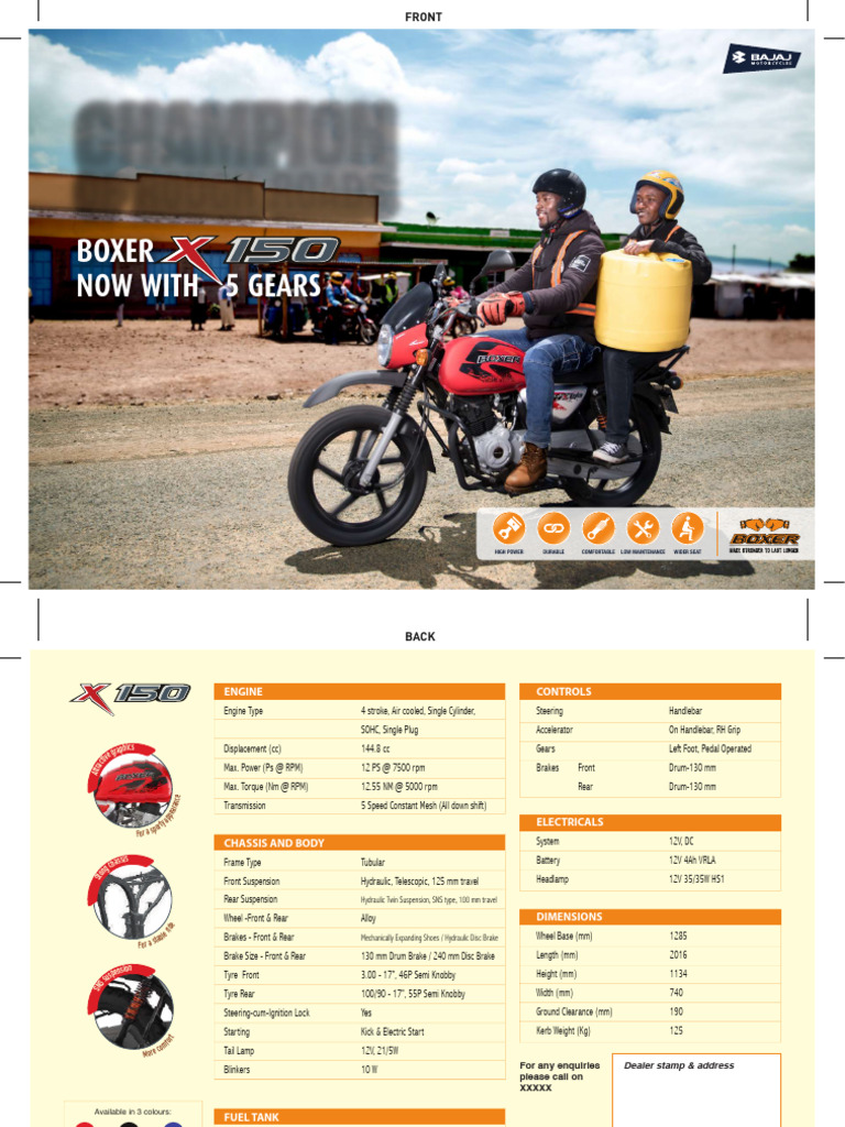 Bajaj Boxer 150 X Brochure | PDF | Brake | Manual Transmission