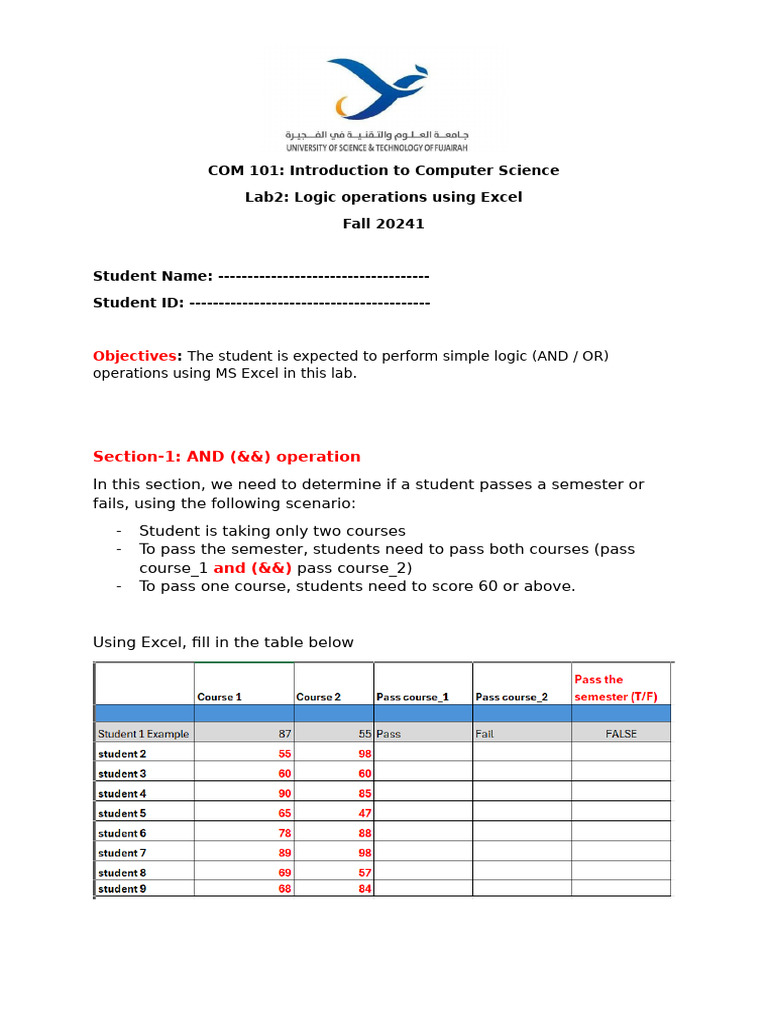 COM 101 Lab2 Logic Operations | PDF