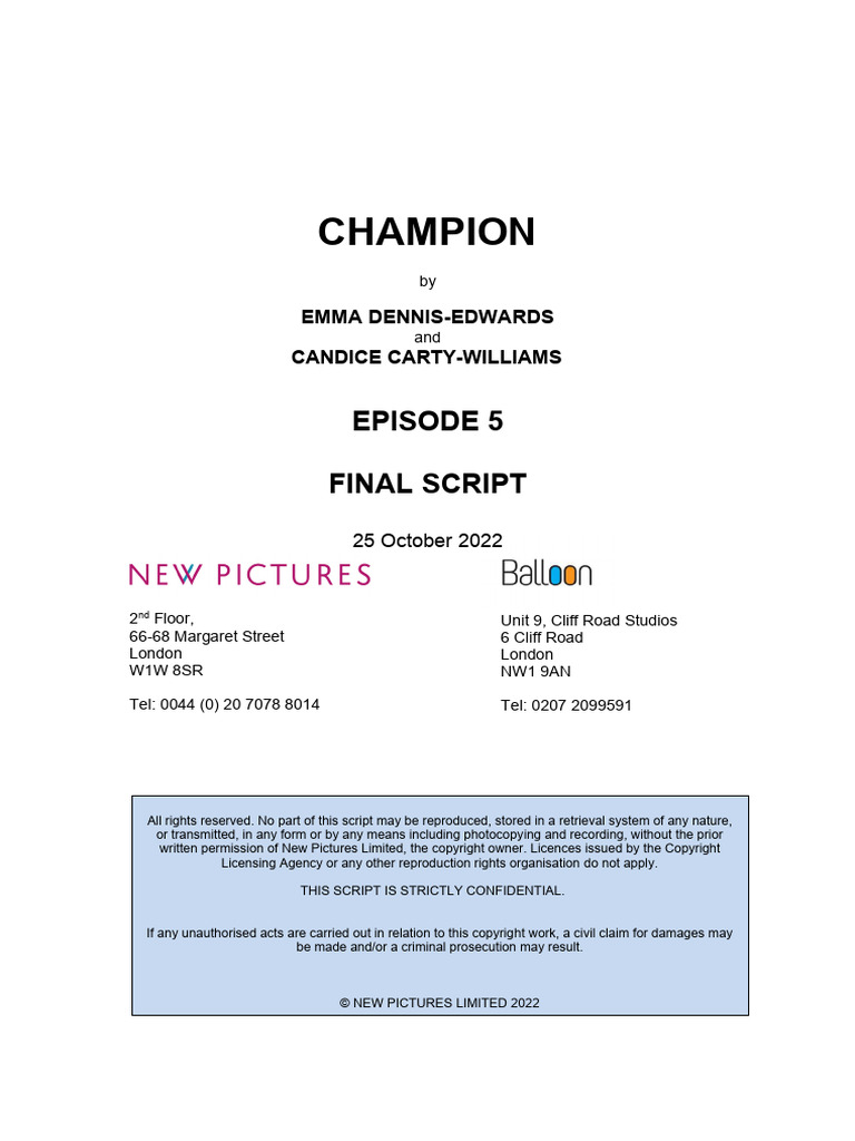 Champion Ep5 Final Script BBC Writers Room | PDF